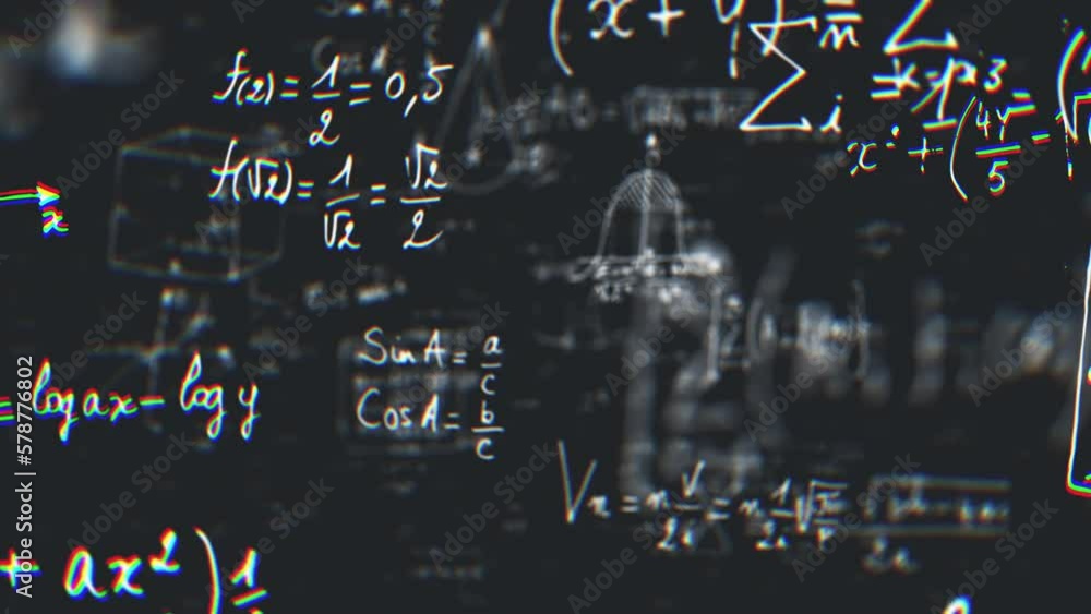Maths Equations And Diagrams On Blackboard/ 4k animation of an abstract ...