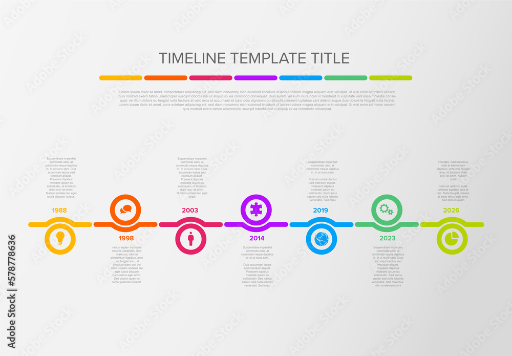 Seven circle steps simple timeline process infographic Stock Template ...