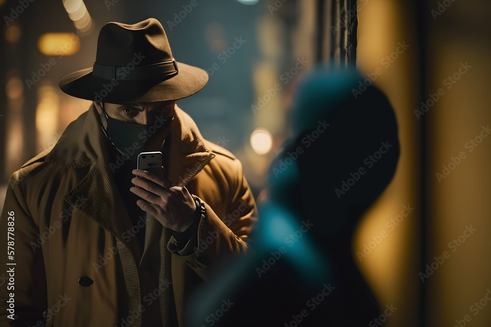 Criminal haunts woman, mafia bandit committing crime in dark street ...