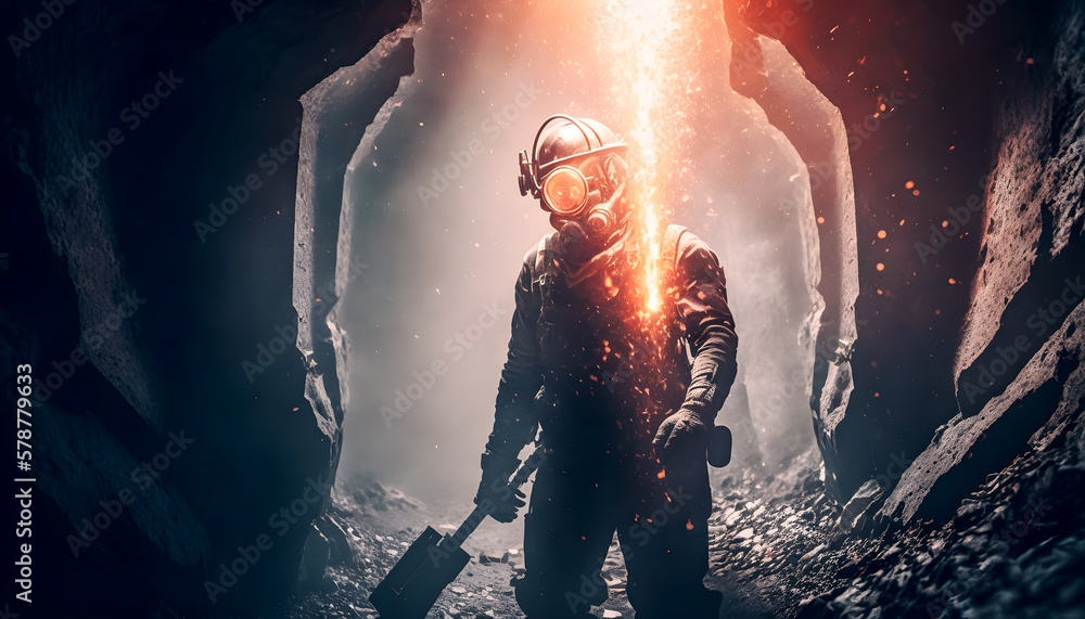 Industrial explosion incident in coal mine, sparks and flames ...