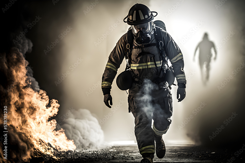 AI Generative, Fireman rescuer emergency explosion fire accident ...