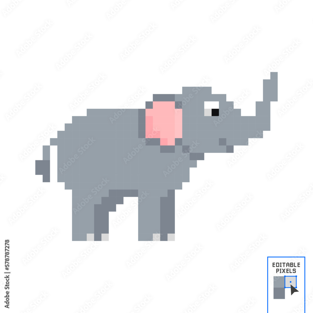 Vector illustration of cartoon Elephant. Pixel design. Flexible ...