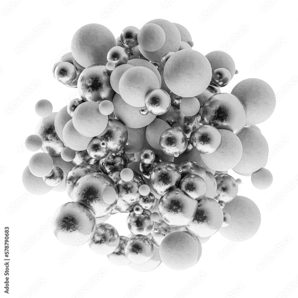 a black and white photo of a bunch of balls, an ambient occlusion ...