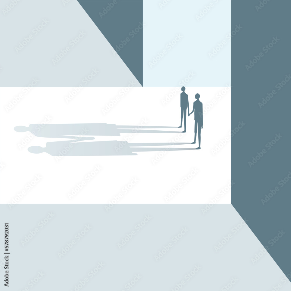 Simple stepping into unknown future or space on a light path together ...