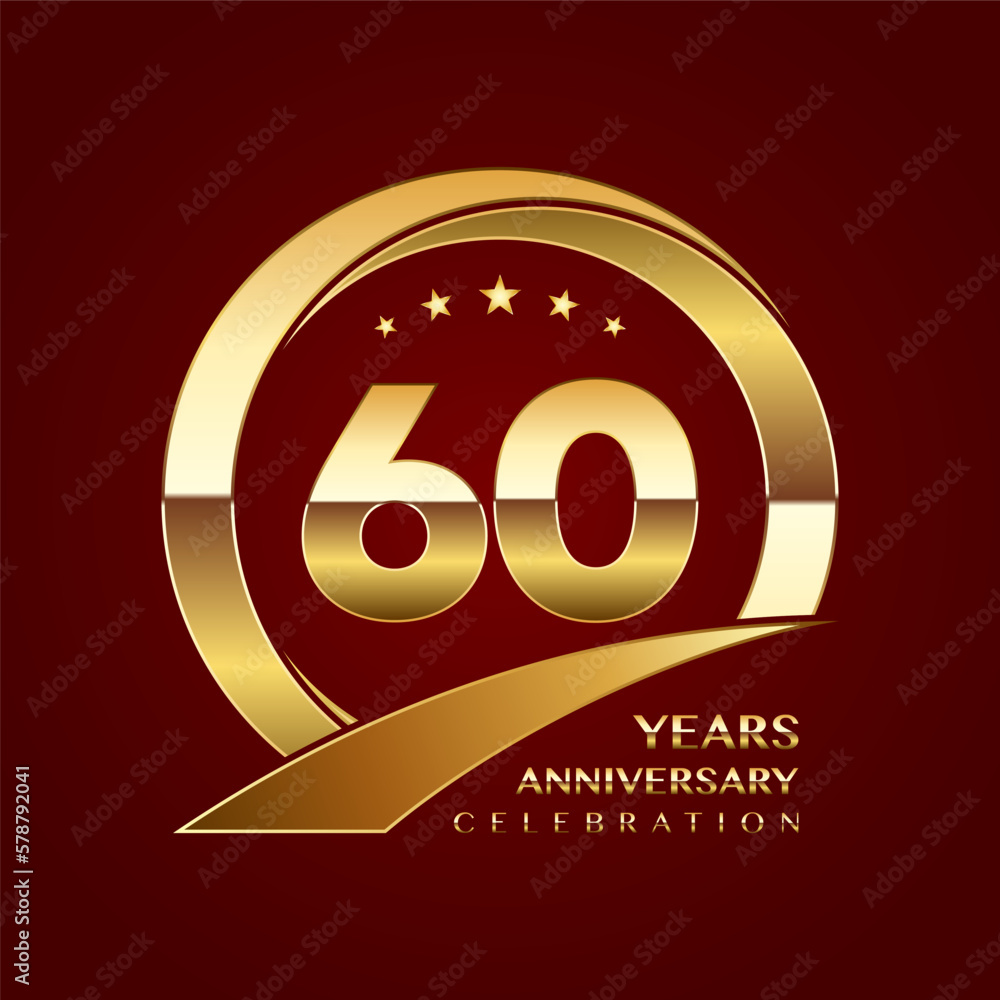 60th Anniversary logo design with shiny gold ring style. Logo Vector ...