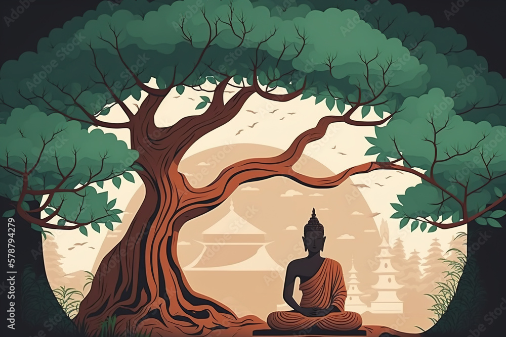 Buddha Sit Under the Tree For Buddha Holiday Created with Generative AI ...