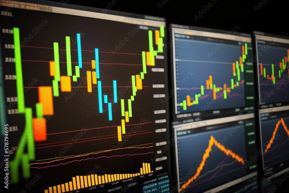 Economic outlook in charts on a monitor, recession forecast for 2024 ...