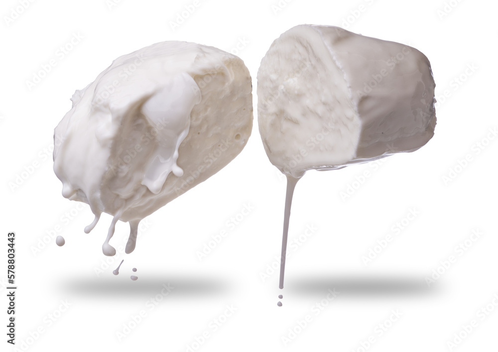 Photo & Art Print Mozzarella cheese cut in half with dripping milk ...