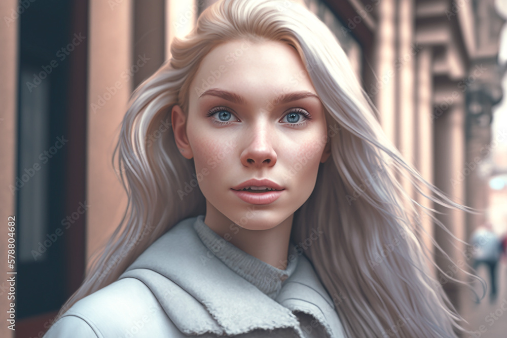 Young dreamy woman in pastel color shades, fictitious person. AI ...