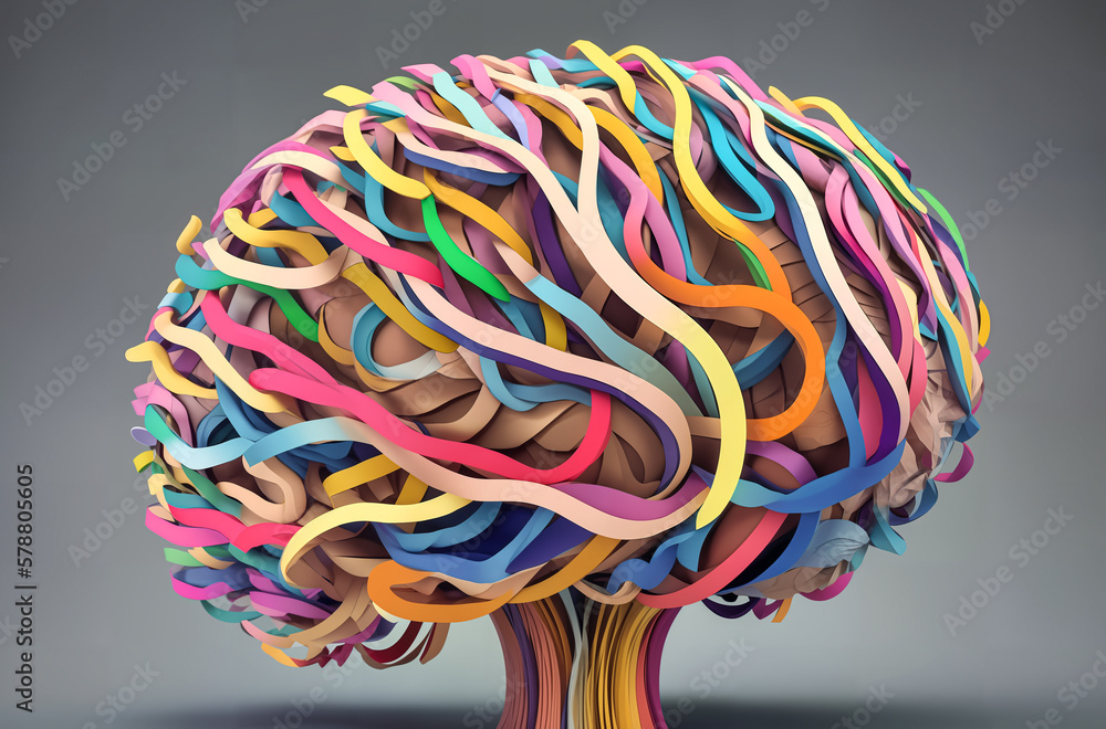 Color model of the human brain like a tree made of multi-colored ...