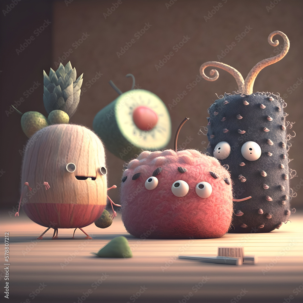 Woolen fabric, fruits and their transformations, animation, animation ...