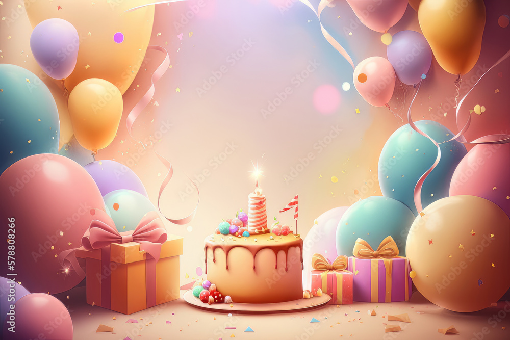 Colorful birthday background with balloons. Generative AI Illustrations ...