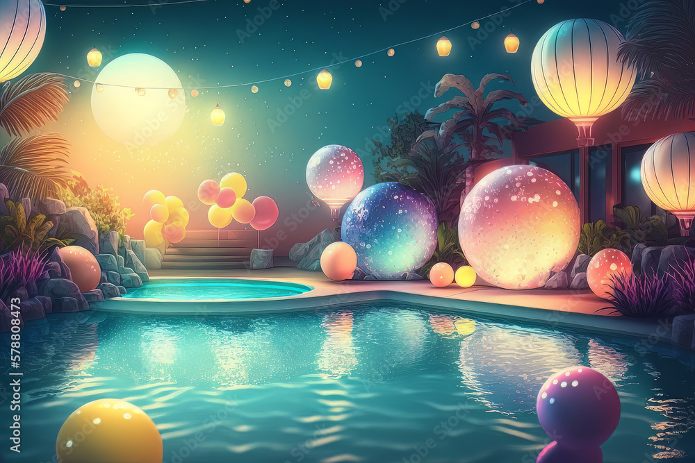 summer pool party background. Illustration AI Generative Stock ...