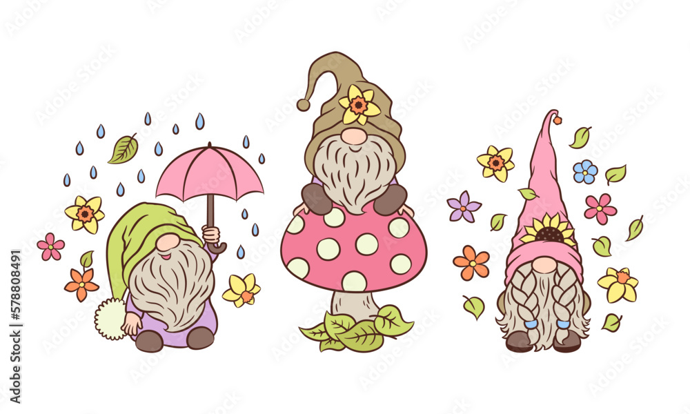 Cute spring gnomes Easter vector illustration. Springtime nature happy ...