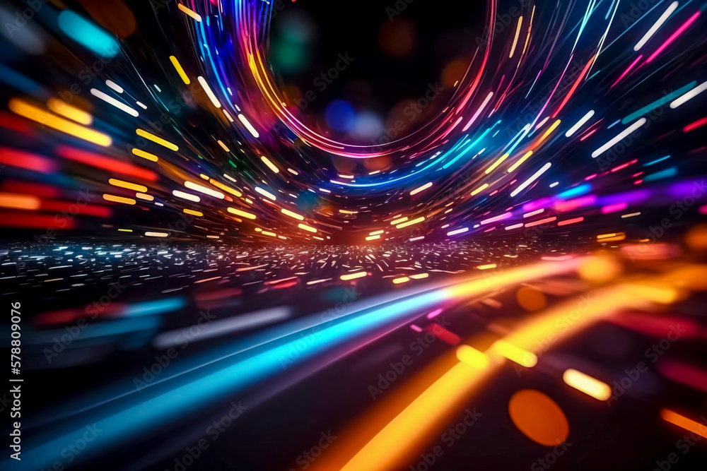 colored electric cables and led. optical fiber, intense colors ...