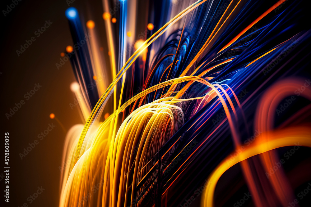 colored electric cables and led. optical fiber, intense colors ...