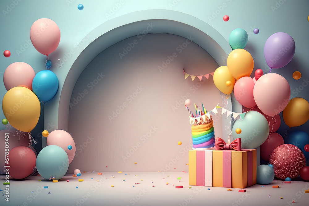 Colorful birthday background with balloons. Generative AI Illustrations ...