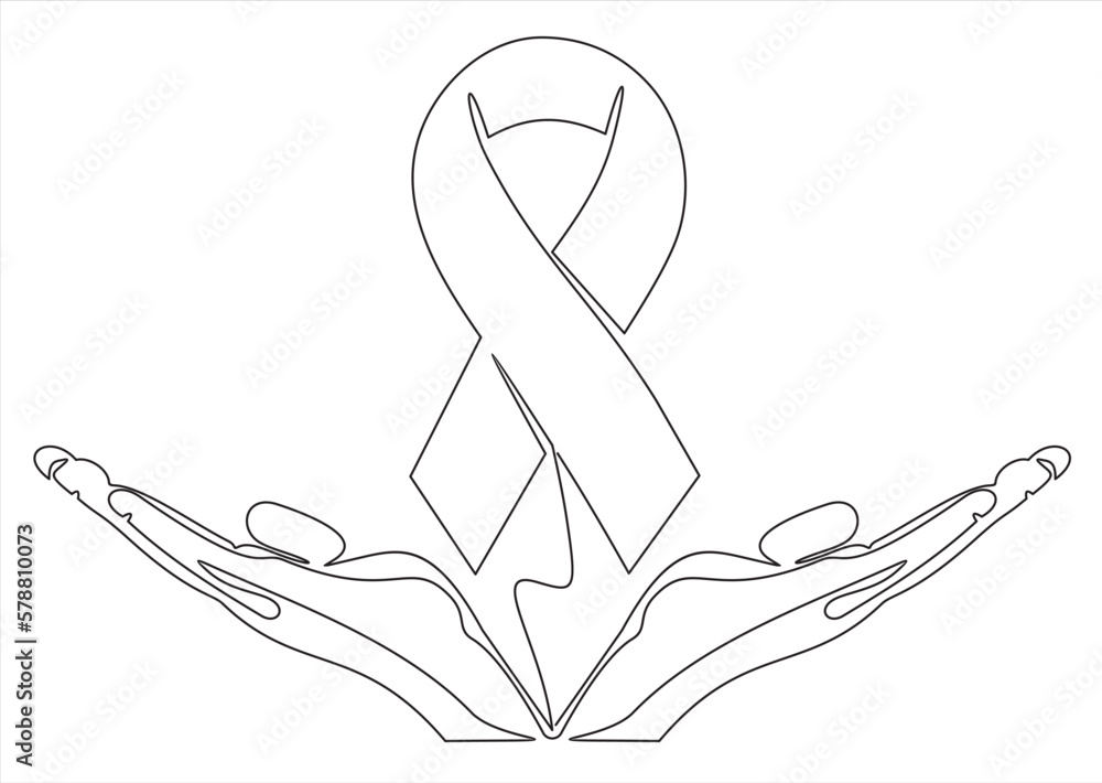 Continuous one line drawing hand holding ribbon and giving support to ...