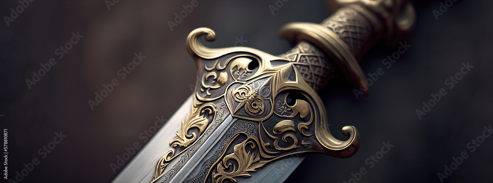 Well engraved hilt section of an vintage medieval or victorian style ...