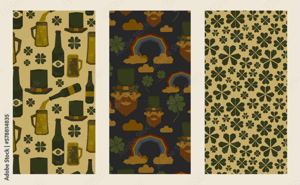 Vector St. Patrick's Day seamless patterns set. Holiday icons ...