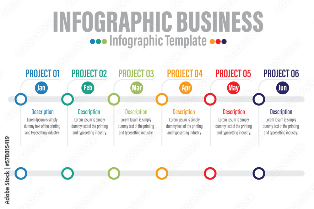 6 Project 6 Months modern Timeline diagram calendar with circle and 5 ...