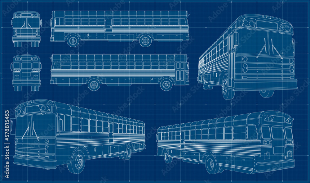 Bus drawing. Three projections. School bus. Transport of the 80s ...