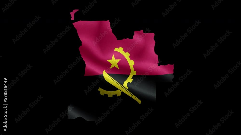 Vidéo Stock 4K waving national flag of Angola on the map. With alpha ...
