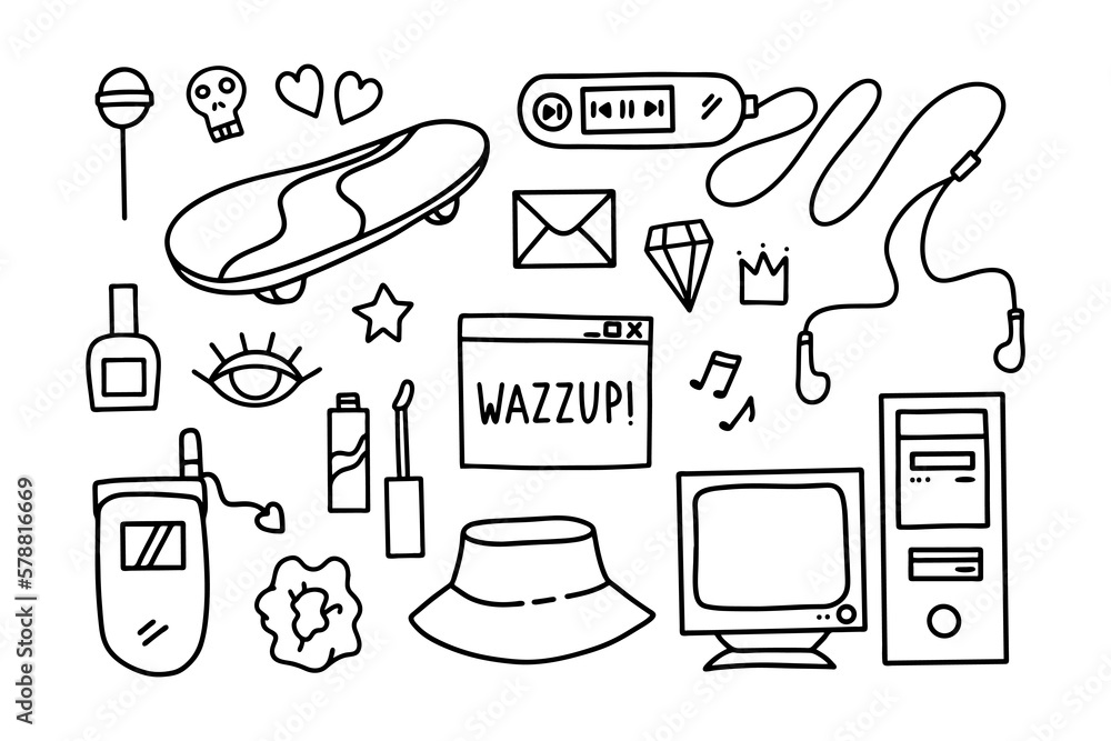 Vector line big set. Collection of 2000's elements in doodle style ...