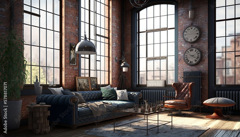 Futuristic sci-fi interior with raypunk furnitures and retro television ...