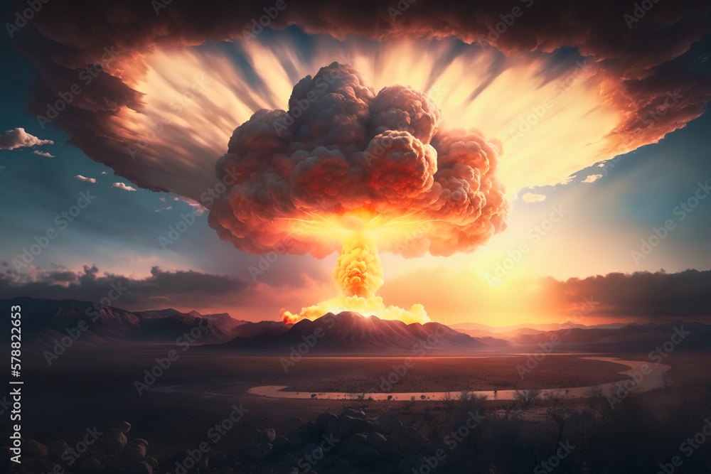 mushroom-shaped cloud of dust and debris formed after a nuclear ...
