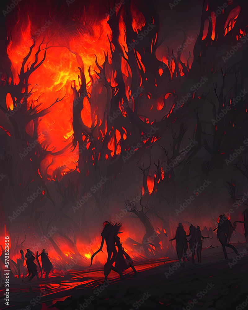 Poster Eternal fire of hell with damned souls and devil, generative ai ...