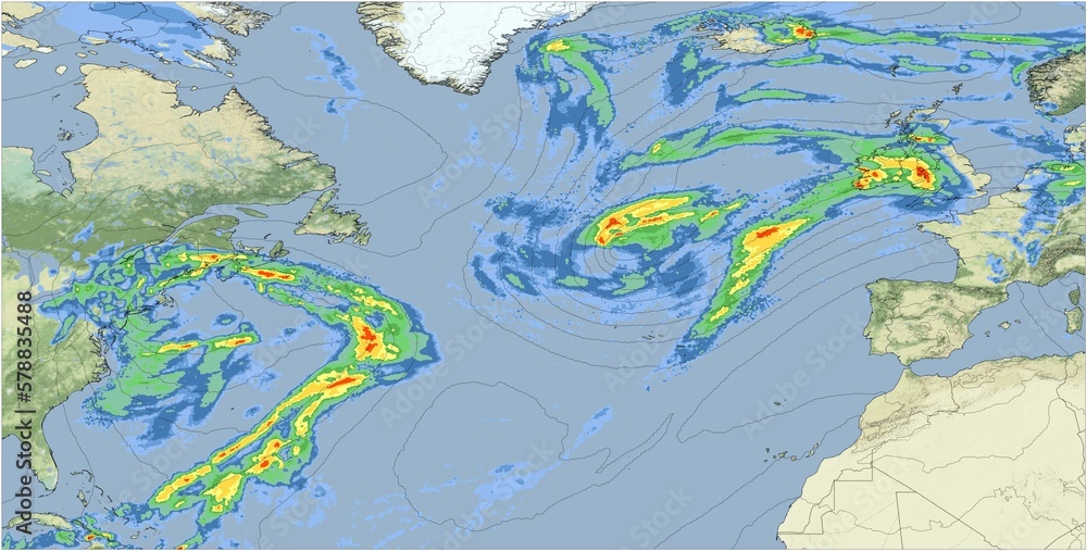 Póster El mapa meteorológico muestra una tormenta en el Océano ...