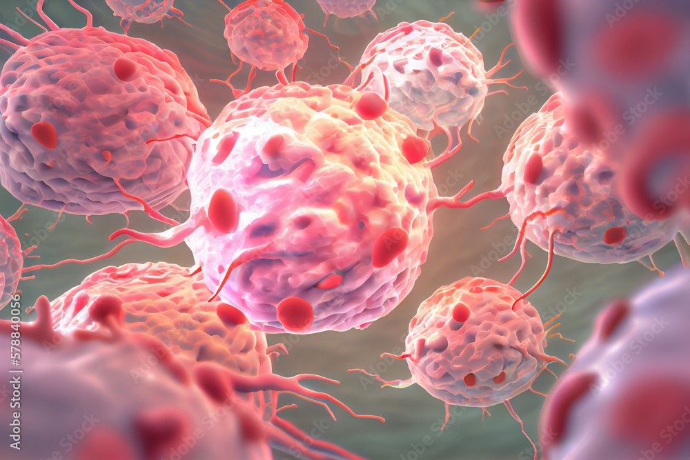 Depicting cancerous cells invading and attacking healthy brain tissue ...