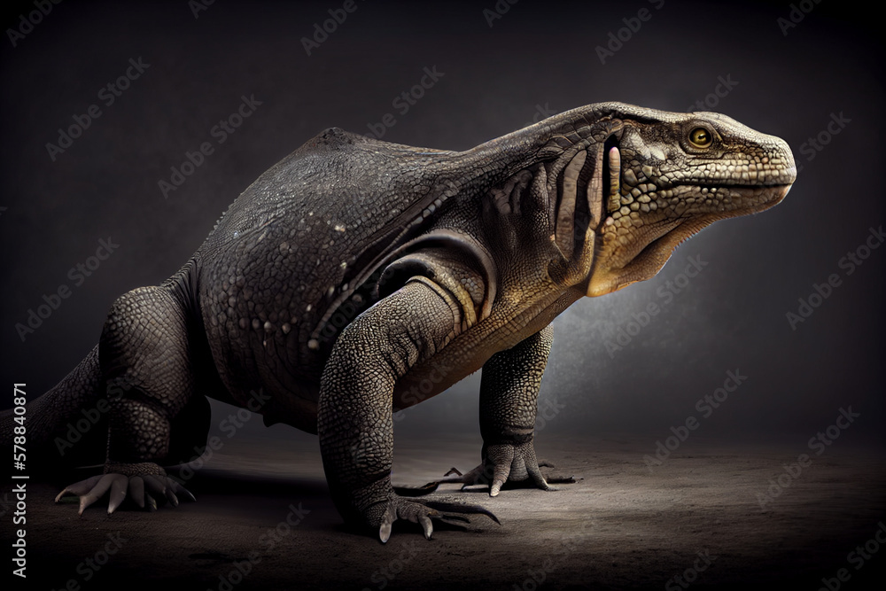 Komodo dragon, the largest lizard species in the world, standing on its ...