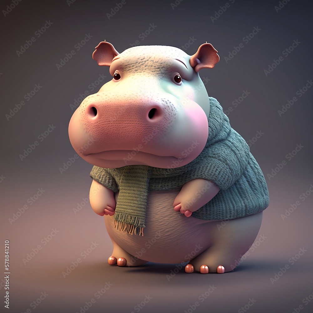 Cute cartoon character hippopotamus. Cartoon hippo. Begimot. Cartoon hippopotamus on a colorful ...