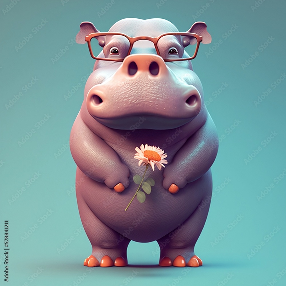 Cute cartoon character hippopotamus. Cartoon hippo. Begimot. Cartoon hippopotamus on a colorful ...