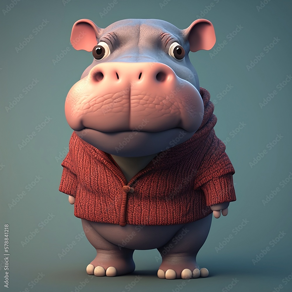 Cute cartoon character hippopotamus. Cartoon hippo. Begimot. Cartoon hippopotamus on a colorful ...