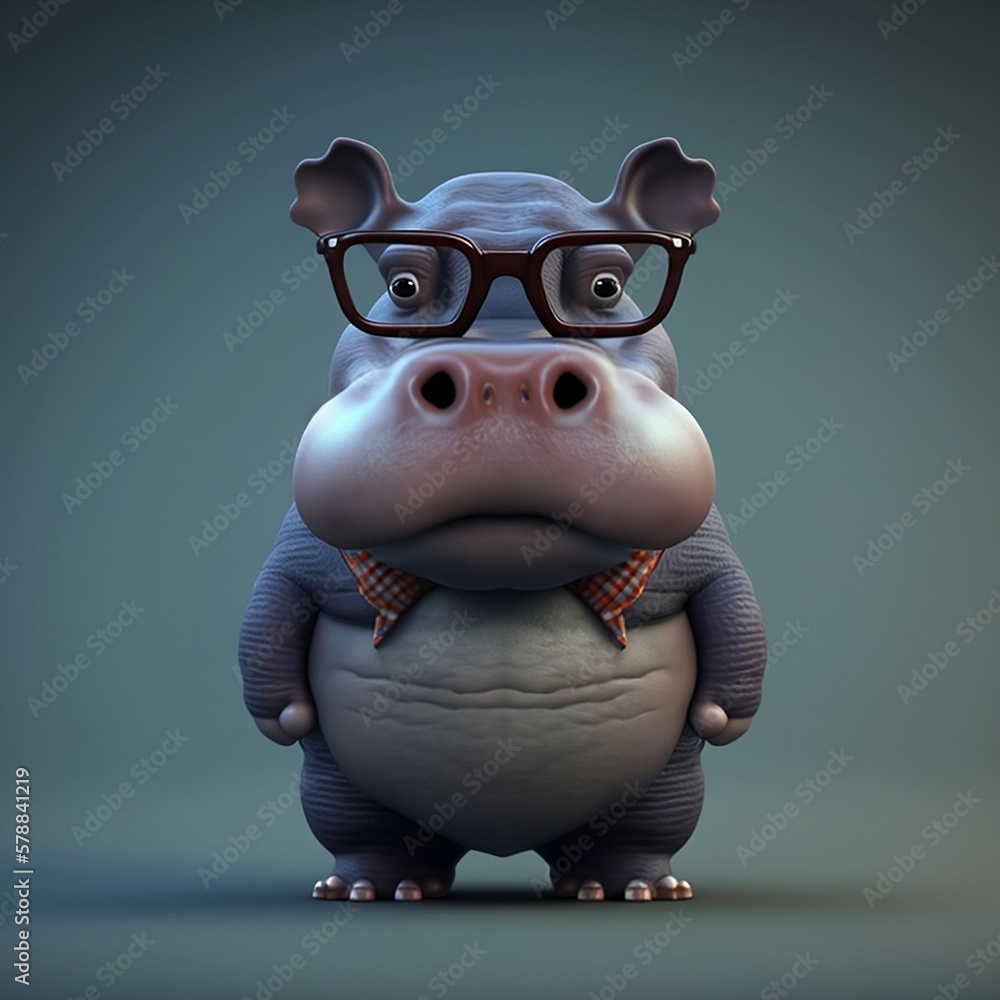 Cute cartoon character hippopotamus. Cartoon hippo. Begimot. Cartoon hippopotamus on a colorful ...