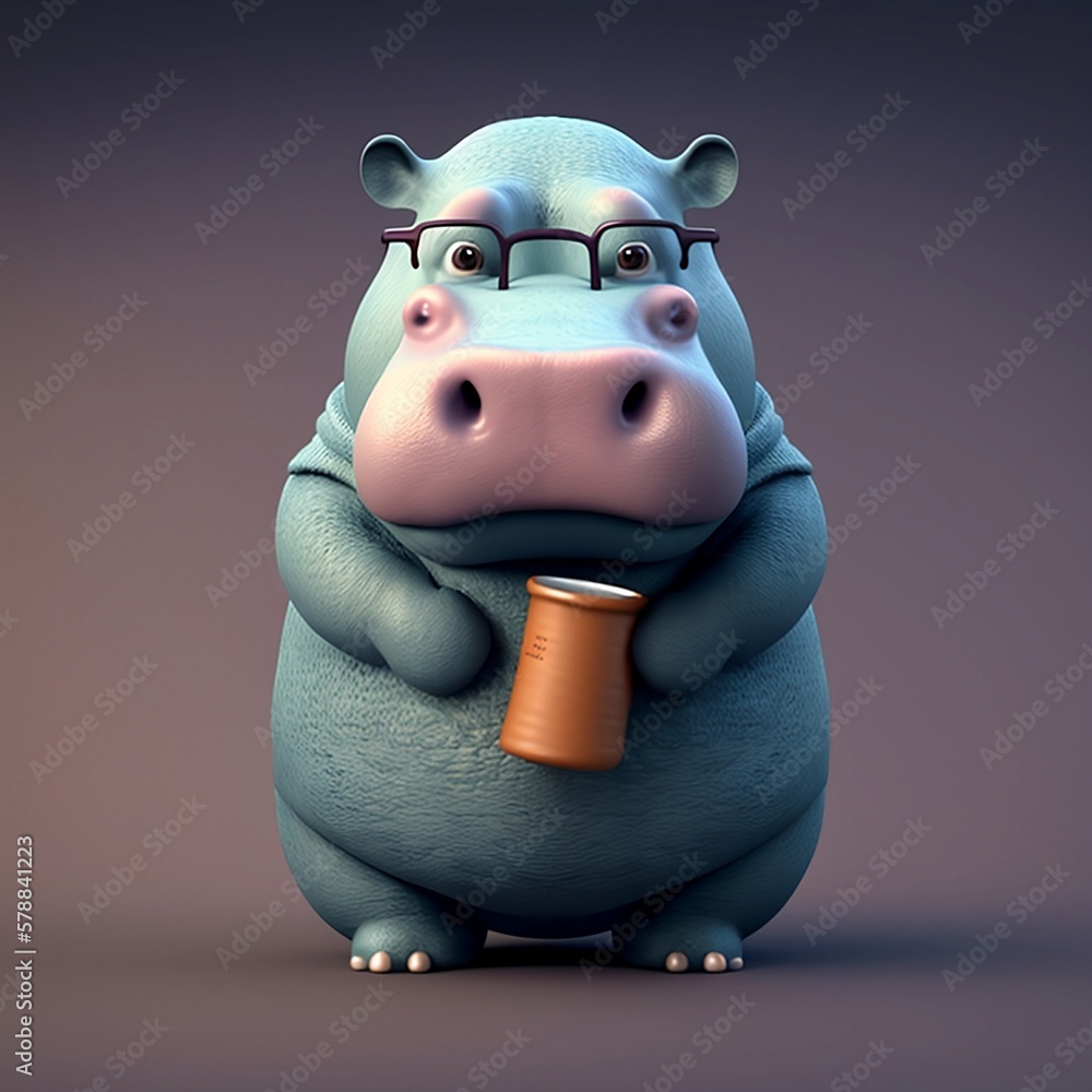 Cute cartoon character hippopotamus. Cartoon hippo. Begimot. Cartoon hippopotamus on a colorful ...