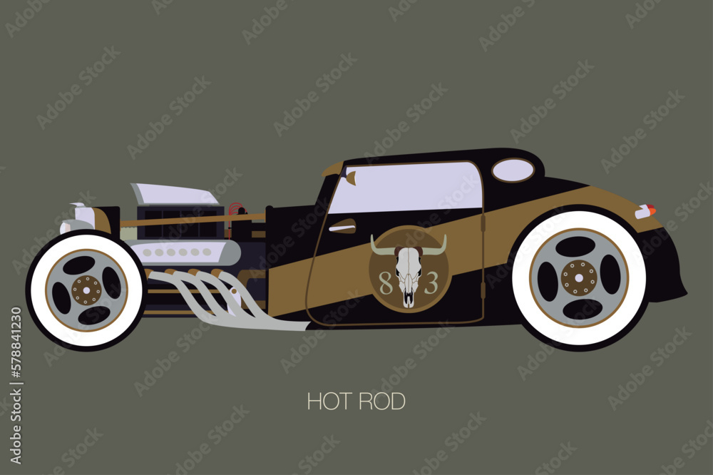 black and golden hot rod, side view, flat design style Stock Vector ...