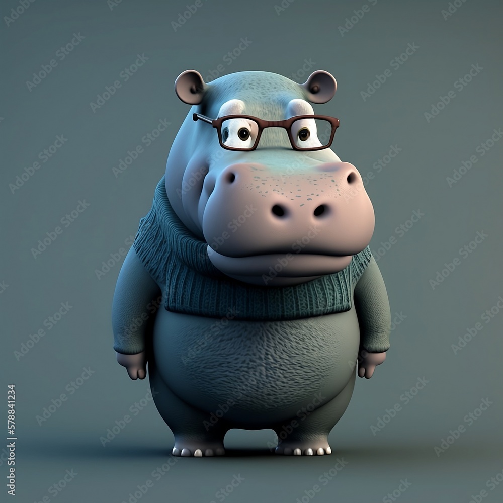 Cute cartoon character hippopotamus. Cartoon hippo. Begimot. Cartoon hippopotamus on a colorful ...