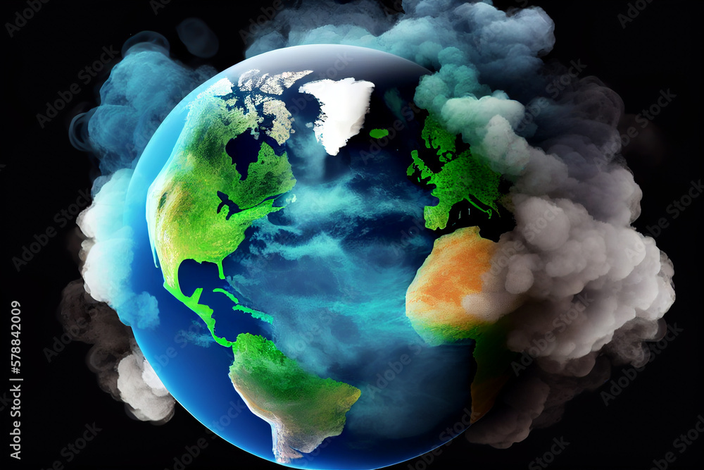 Earth Planet In Deep Space View From Space Emissions Of Pollutants Into Atmospheric Air