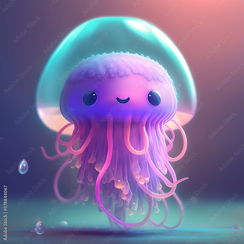 Cute cartoon character jellyfish. Multicolored cartoon jellyfish ...
