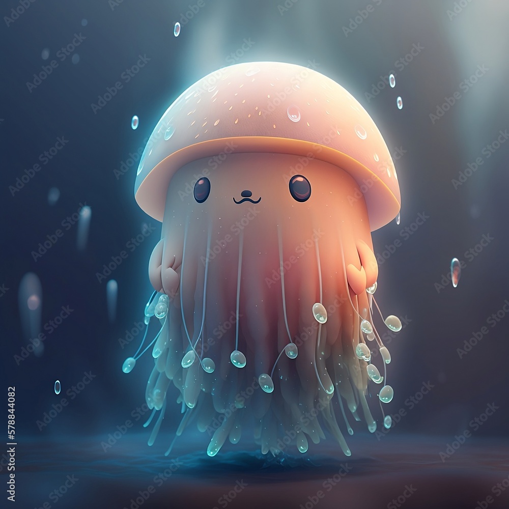 Cute cartoon character jellyfish. Multicolored cartoon jellyfish ...