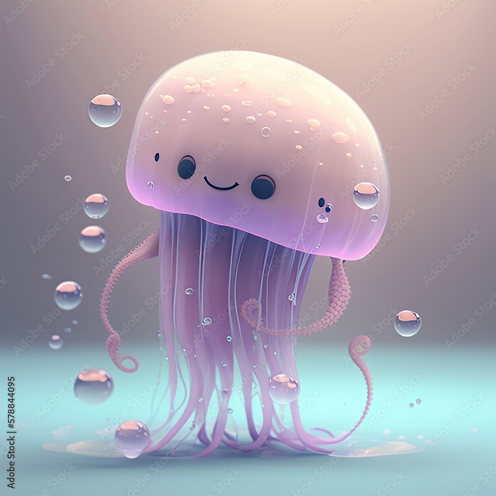Cute cartoon character jellyfish. Multicolored cartoon jellyfish ...