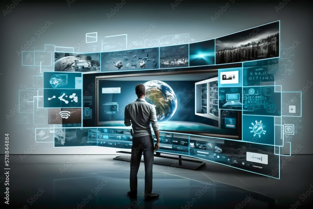 rear view a person, Smart tv management system usign augmented reality ...