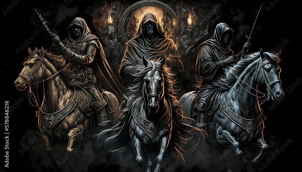 Image of the Horsemen of the Apocalypse, Christian symbols representing ...