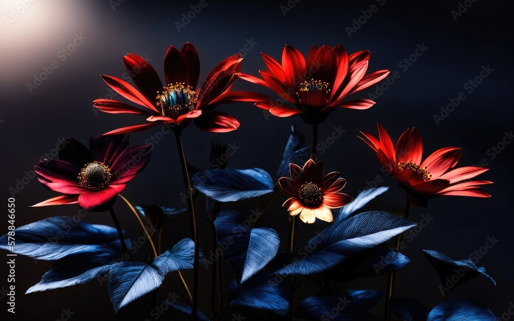 Flowers, beautiful, dark contrast scene with low key lighting, with a ...