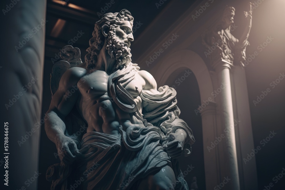 Majestic statue of a mythological hero, the embodiment of strength and ...