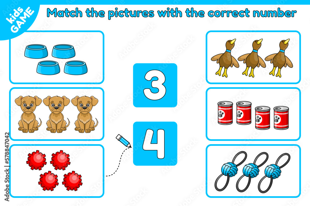 Math educational game for children. Match the pictures with the correct ...
